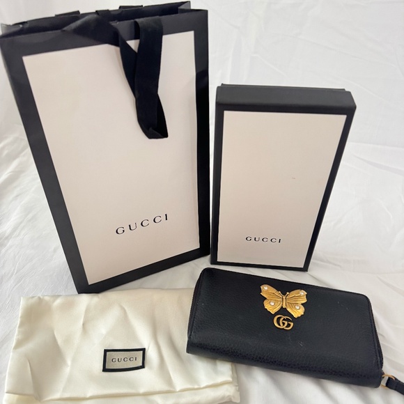 Gucci | Bags | Authentic Gucci Marmont Butterfly Zip Around Wallet ...